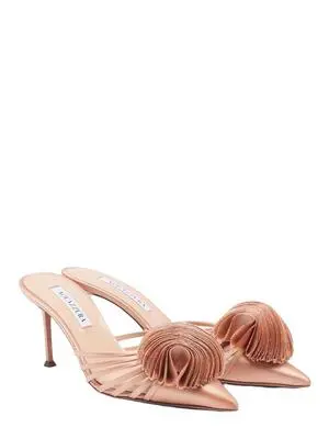 AQUAZZURA Wild Bloom Floral-appliqué Satin Mules - Pink
