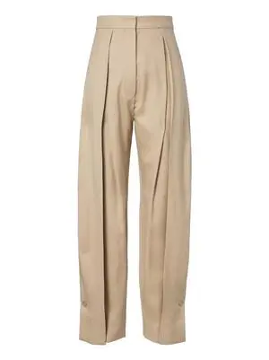 Sportmax Pleated Cotton-blend Wide-leg Pants - Beige