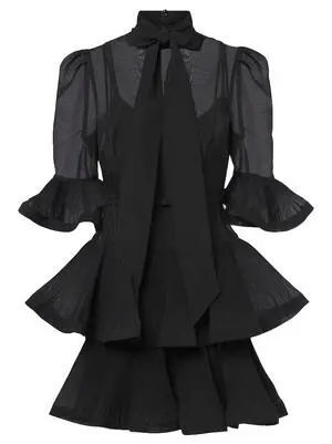 Zimmermann Pleated Tie-neck Minidress - Black