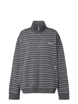 Miu Miu Striped Cotton Zip-up Sweatshirt - Grey