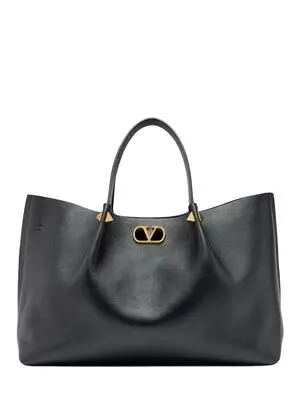 Valentino Garavani Vlogo Signature Large Leather Tote Bag - Black