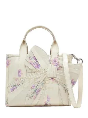 Marc Jacobs Tote In Antique Floral Canvas With Oversized Bow - Cream Multi