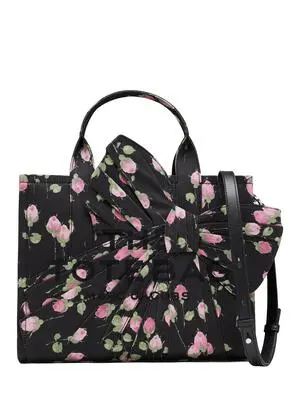 Marc Jacobs Tote Bag In Vintage Floral Canvas With Oversized Bow - Black Multi