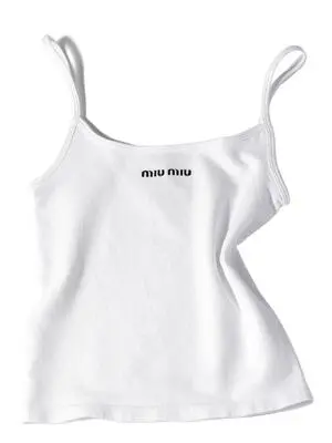 Miu Miu Miu Miu Ribbed Logo Scoop Neck Camisole White