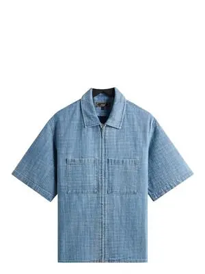 Kith Textured Indigo Paxton Zip Front Shirt - Light Indigo