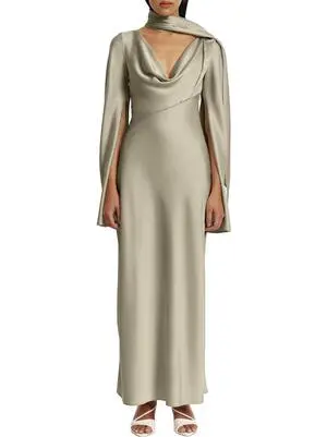 Significant Other Luka Long Sleeve Satin Gown - Willow
