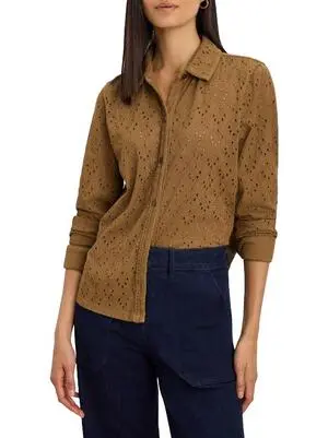 NIC+ZOE Embroidered Eyelet Button-up Shirt - Oak