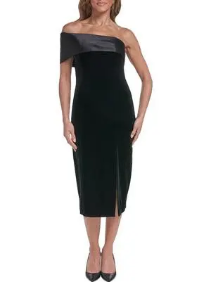 Eliza J Off The Shoulder Velvet Midi Dress - Black