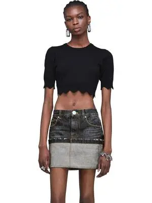Marc Jacobs Scallop Daisy Crop Sweater - Black