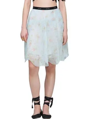 Marc Jacobs Blurred Floral Chiffon Skirt In Size - Blue Mist Multi