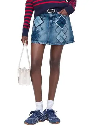 Marc Jacobs Argyle Patchwork Mini Skirt In Size - Bright Indigo