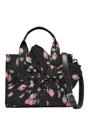 Marc Jacobs Small Tote Bag In Vintage Floral Canvas With Oversized Bow - Black Multi