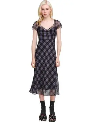 Marc Jacobs Plaid Chiffon Midi Dress In Size - Purple Multi