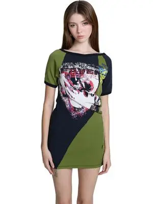 Marc Jacobs Twisted Tee Dress In Size - Green Multi