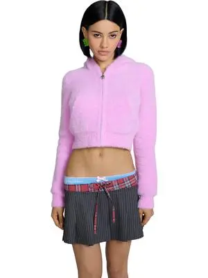 Marc Jacobs Fuzzy Shrunken Knit Zip-up Hoodie - Pink