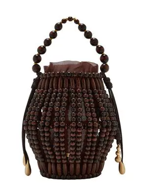 Cult Gaia Cult Gaia Lantern Beaded Top Handle Bag Brown