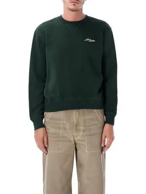 Acne Studios Embroidered Logo Brushed Cotton Fleece Crewneck Sweatshirt - Verde