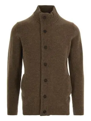 Barbour Button-front Mock Neck Knit Cardigan - Dark Stone