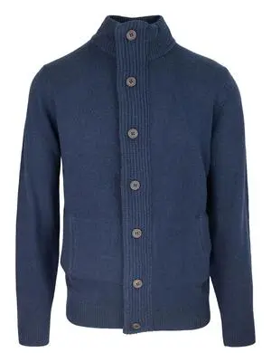 Barbour Button-front Mock Neck Knit Cardigan - Navy