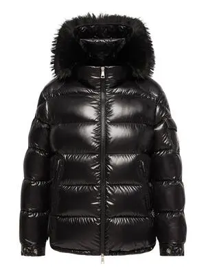 Moncler Hypolais Short Down Jacket With Detachable Hood And Faux Fur Trim - Black