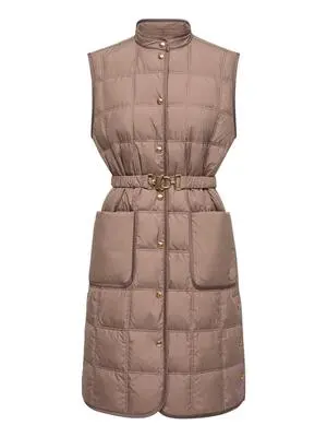 Moncler Cygnette Square Quilted Long Down Vest Brown