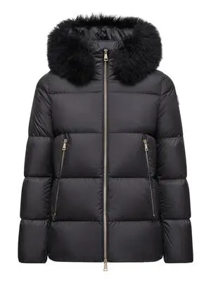 Moncler Laichefur Short Down Jacket With Shearling Trim - Black