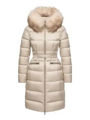 Moncler Boedic Hooded Shearling-trimmed Long Down Jacket - Beige