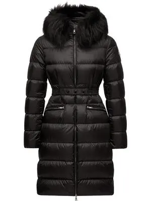 Moncler Boedic Hooded Shearling-trimmed Long Down Jacket - Black