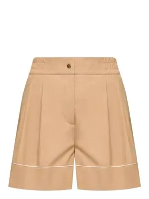 Moncler Tailored Cotton Blend Shorts With Elasticated Waistband - Beige