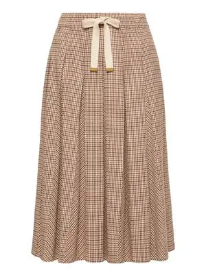 Moncler Microcheck Pleated Midi Wool Skirt - Beige