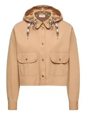Moncler Cotton Blend Hooded Shirt Jacket - Beige