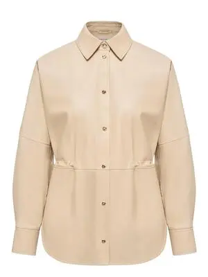 Moncler Leather Long Sleeve Shirt Beige