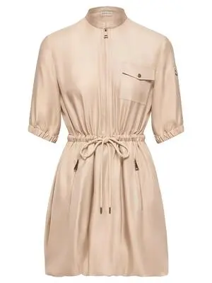Moncler Silk Twill Mini Shirt Dress - Beige