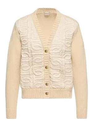 Moncler Chain Quilted V-neck Cardigan - Beige