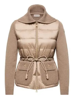 Moncler Wool & Cashmere Blend Padded Zip-up Cardigan - Beige