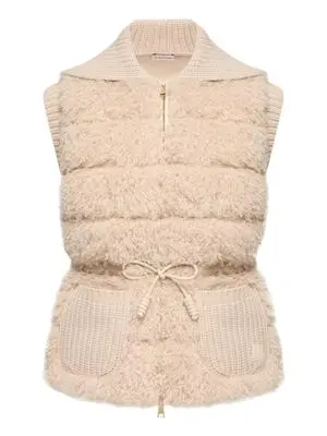 Moncler Wool & Cashmere Blend Down Vest With Faux Fur - Beige