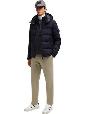 Moncler Montgenevre Hooded Wool Flannel Short Down Jacket Blue