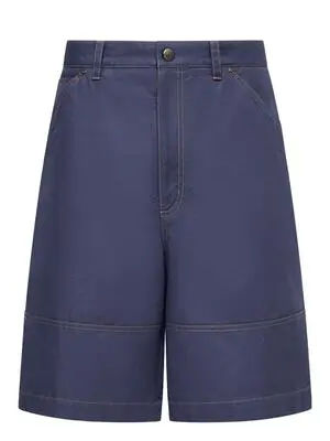 Moncler Linen & Cotton Gabardine Cargo Shorts - Blue