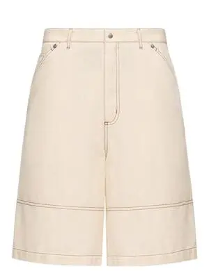 Moncler Linen & Cotton Gabardine Cargo Shorts - White