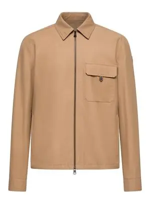 Moncler Leather Logo Cotton Blend Shirt Jacket - Beige