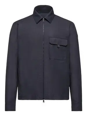 Moncler Leather Logo Cotton Blend Shirt Jacket - Blue