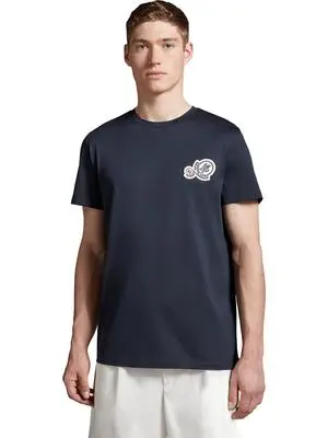 Moncler Double Logo Patch Cotton T-shirt - Blue