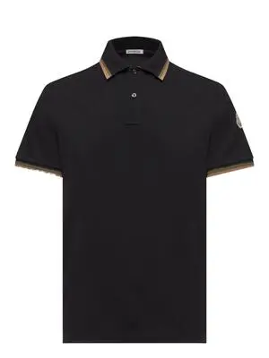 Moncler Double Collar Cotton Piquet Polo Shirt - Black