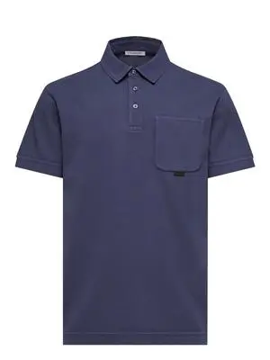 Moncler Leather Logo Cotton Piquet Polo Shirt - Blue