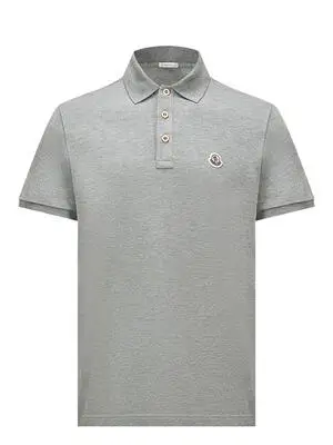 Moncler Logo Patch Cotton Polo Shirt - Grey