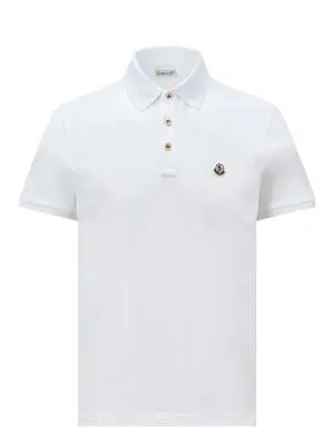 Moncler Logo Patch Cotton Polo Shirt White