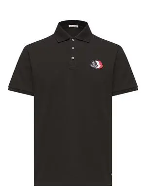 Moncler Logo Patch Cotton Piquet Polo Shirt - Black