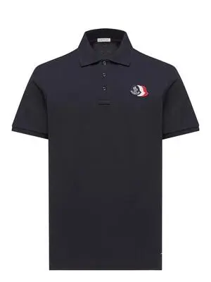 Moncler Logo Patch Cotton Piquet Polo Shirt - Blue