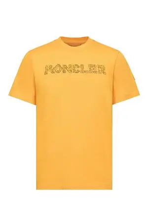 Moncler Space Embroidered Logo Cotton T-shirt - Yellow