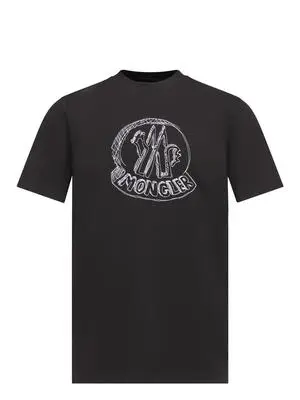 Moncler Sketch Embroidered Logo Cotton T-Shirt Black
